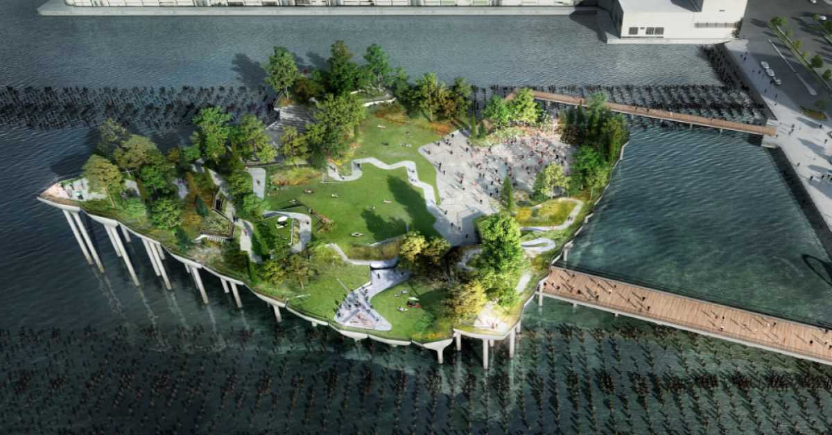 The first pictures of the floating park in New York.
